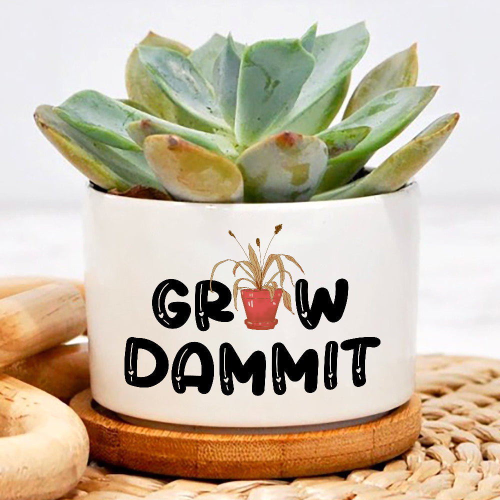 Grow Dammit Plant Pot, Pot with Funny Sayings, Positive Vibes Plant Pot ...