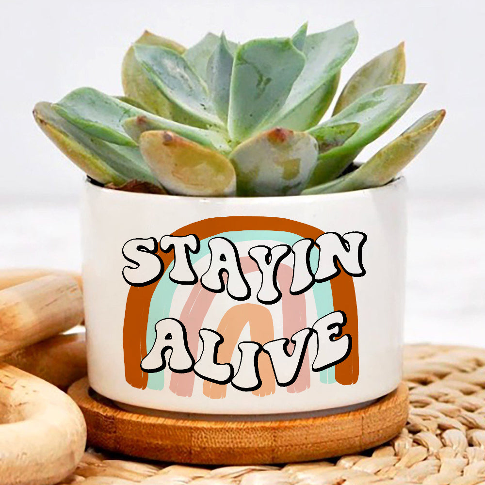 Rainbow Stayin Alive Plant Pot, Positive Vibes Plant Pot, Funny plant ...