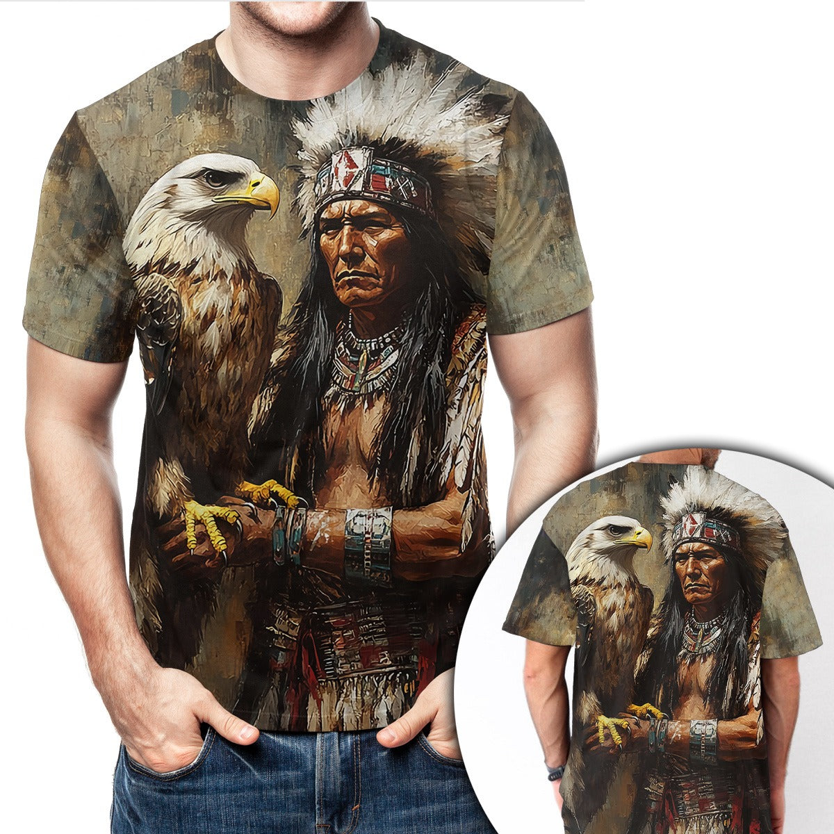 Native American Chief With Bald Eagle 3D All Over Print T-Shirt And ...